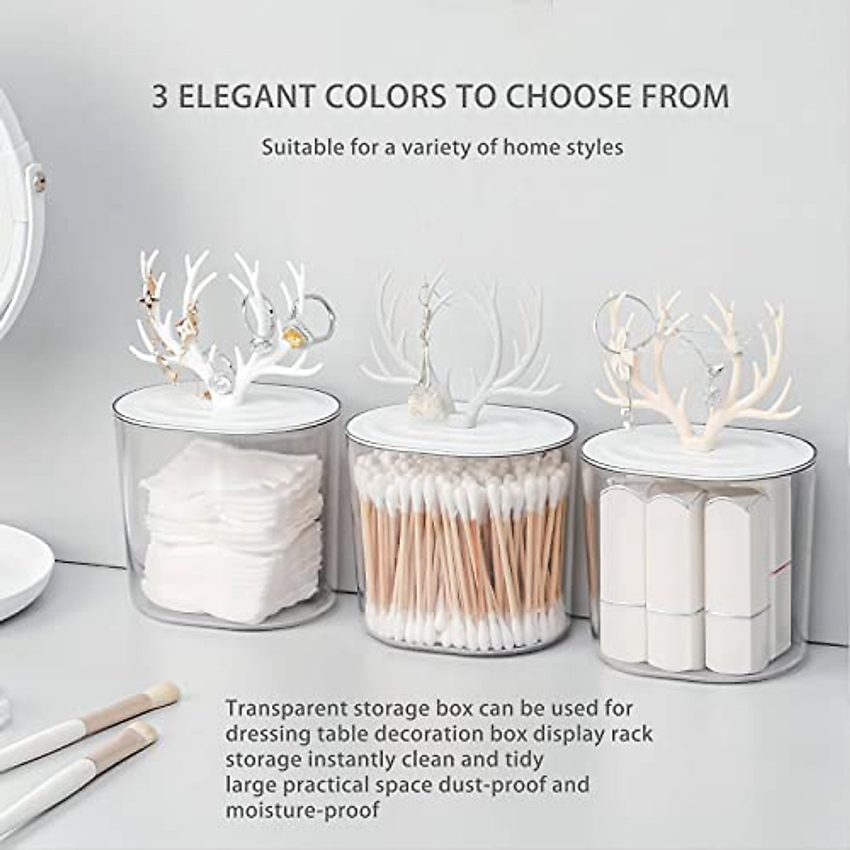 1 piece cotton round 20,Qtip Holder Dispenser for Cotton Ball, Cotton Swab, Cotton Round Pads, Clear Plastic Apothecary Jar Set， for Bathroom Canister Storage Organization, Makeup Organize（lvory）