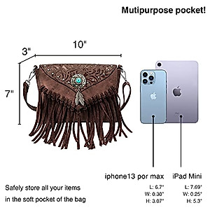 LAVAWA Small Crossbody Bags for Women Crossbody Handbag Fringe Purse Tassel Shoulder Bag Turquoise Concho Wallet