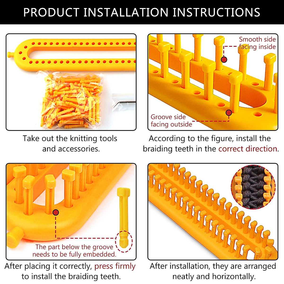 Katech Rectangle Knitting Looms 47 cm Long Green Plastic Weaving Looms Set Scarf Hats Making Tools DIY Crocheting Handmade Craft Kit with a Crochet Hook and Needle for Knitting Lovers (Green)