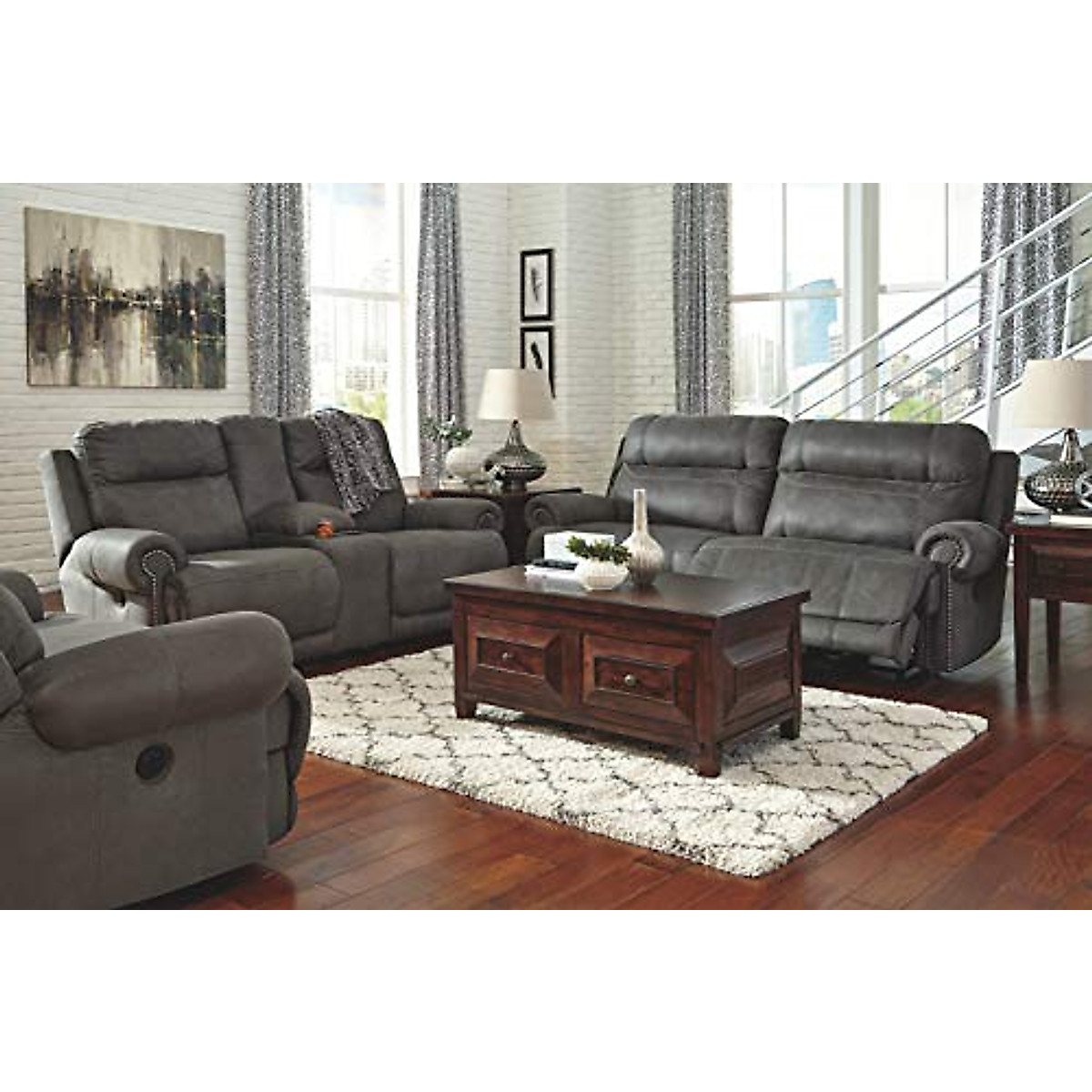 Signature Design by Ashley Clonmel Microfiber Extra Wide Manual Reclining Loveseat, Gray
