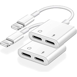 esbeecables MFi Certified 2 Pack iPhone Headphone Adapter, iPhone Splitter Audio and Charge 2 in 1 Dual Lightning AUX + Charger Adapter Dongle Cable Splitter for iPhone 13 12 11 XS XR X 8 7 iPad