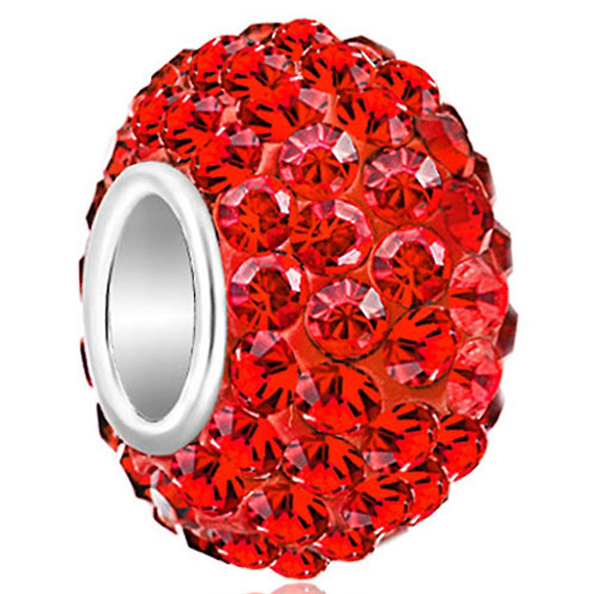 CharmSStory 925 Sterling Silver Red Simulated Birthstone Charms Synthetic Crystal Bead For Bracelets