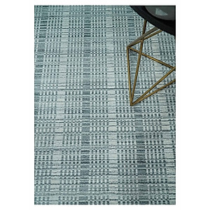 Hand Made Striped Scandinavian Blended Wool Flatwoven Area Rug, Ivory, Silver and Gray, 8X10 | KE2810