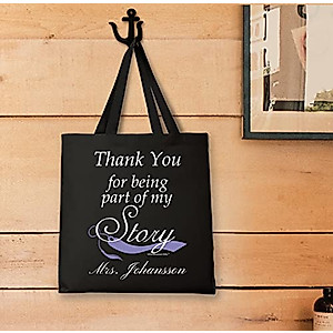 Teacher Gifts For Women Thank You For Being Part of My Story With Custom Text Personalized Black Canvas Tote Bag