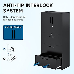 PEUKC 3-Drawer Metal File Cabinet, Lateral Vertical Filing Cabinets for Home Office, Locking File Cabinet with Storage Shelves, Legal/Letter/A4 Size Office File Cabinet,(Black, Assemble Required)