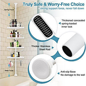Corner Shower Caddy Tension Pole, Rustproof Bathtub Storage Organizer with 4 Adjustable Shelves, Bathroom Shower Rack Shampoo Holders for Inside Shower, 40"-120" Floor to Ceiling Shower Caddy White
