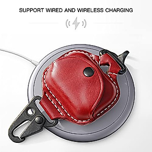 TOPHOME AirPods 3 Case Cover Leather Case, Premium Genuine Leather Cover Compatible with AirPods 3rd Generation Case with Fine Copper Carabiner/Earbuds Accessories -Red