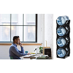 Stackable Water Bottle Storage Rack Best Water Jugs 5 Gallon Organizer. Jug Holder for Kitchen, Cabinet and Office Organizing. Reinforced Polypropylene (4 No Shelf, Black)