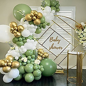Sharlity 130PCS Sage Green Balloon Garland Arch Kit Olive Green Balloons Different Sizes 18 12 10 5 Inch for Baby Shower Jungle Safari Birthday Party Decorations