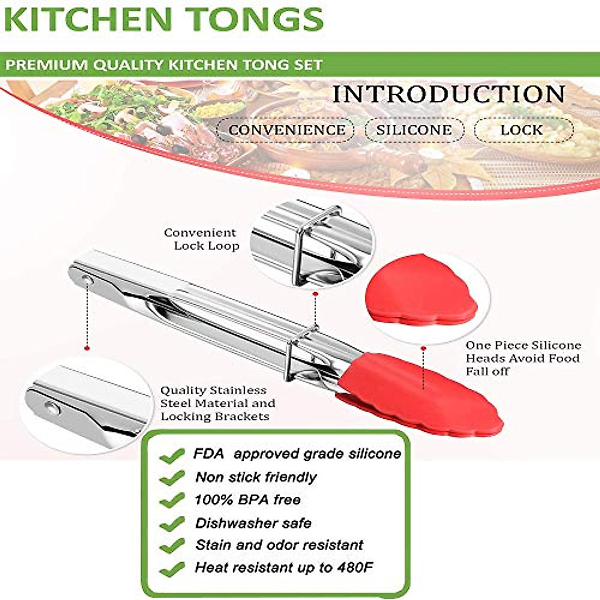 Premium Kitchen Tongs with Silicone Tip,Mini Metal Cooking Tongs 7 Inch Serving Tongs,Non-Stick,Stainless Steel,Heat Resistant Locking Cooking Tongs for Cooking,Barbecue,Salad,Grilling,Frying(3pcs)