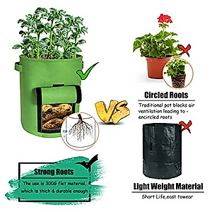 Qaxlry Potato Growing Bags, 2 Pack 10 Gallon Double Thickened Felt Potato Grow Containers with Handles & Access Flap for Potatoes, Tomato, Carrot, Onion, Vegetables, Fruits, Plants