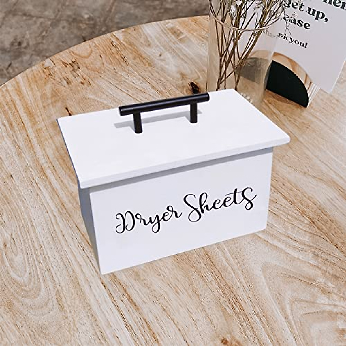 Dryer Sheets Holder, Farmhouse Dryer Sheets Dispenser, Wood Container Box with Lid, Rustic Caddy, Fabric Softener Storage Bin for Laundry Room Decor Organizer