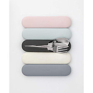 W&P Porter Stainless Steel Utensils with Silicone Carrying Case | Charcoal | Spoon, Fork & Knife for Meals on the Go | Portable and Compact Set