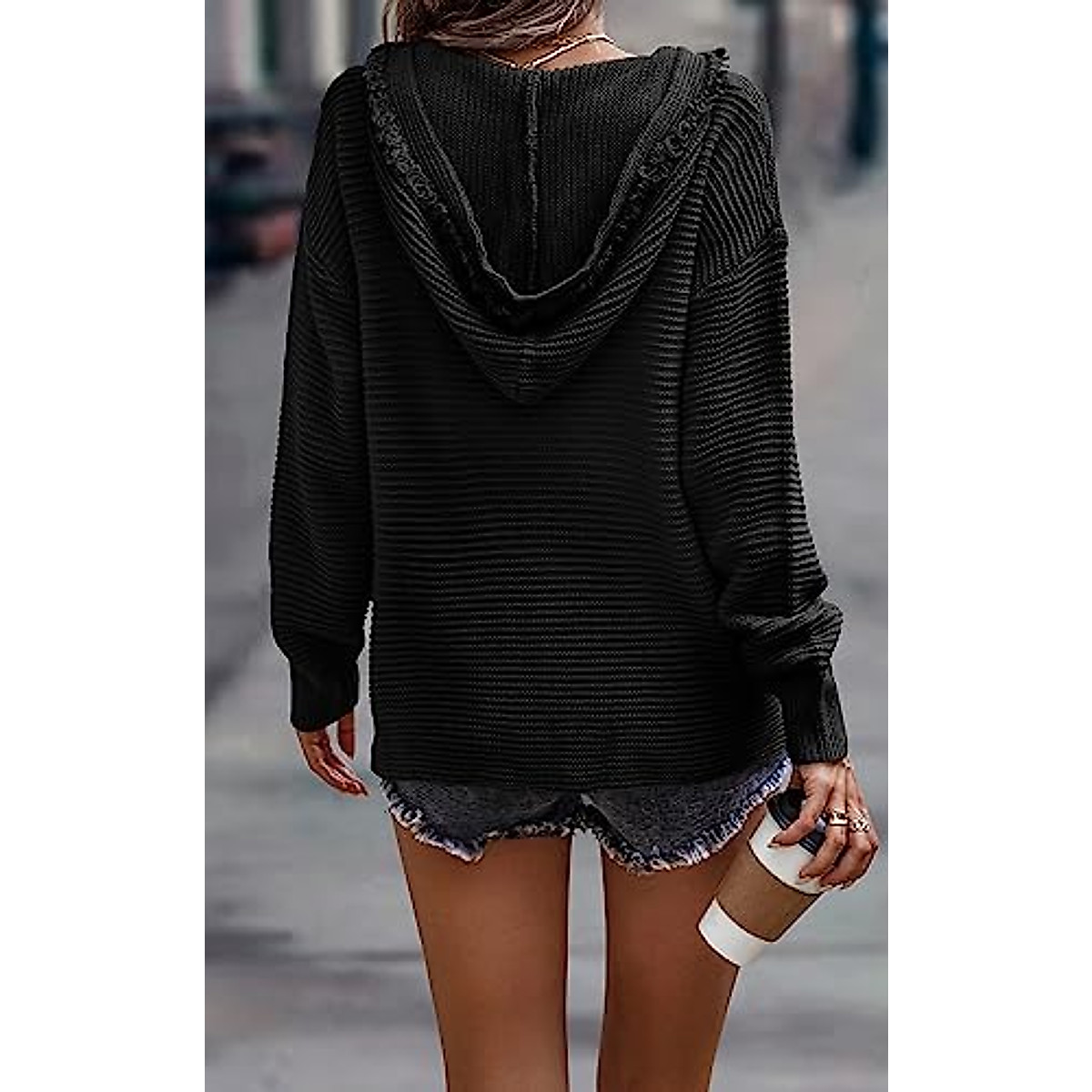 PRETTYGARDEN Women's 2024 Fall Pullover V Neck Knitted Sweater Casual Long Sleeve Jumper Top (Black, Large)