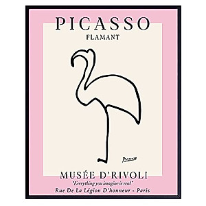 Pablo Picasso Poster 8x10 - Mid-Century Modern Decor - Minimalist Room Decor - Abstract Wall Art - Gallery Wall Art - Pink Flamingo Decor - Line Art Wall Decor - Museum Poster - Tropical Beach House