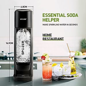 SPOZER Sparkling Water Maker Machine Soda Maker Fizzy Water Maker for Carbonating with 1L Bottle, Compatible with Screw-in 60L CO2 Cylinder