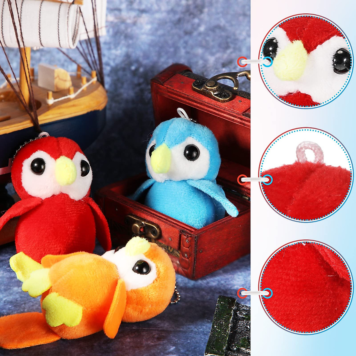 Zomiboo 9 Pieces Stuffed Parrot on Shoulder Soft Parrot Plush Animal Pirate Costume Accessory 3.5 Inch Blue Scarlet Orange Bird Toys Stuffed Bird for Holiday Pirate Party Decoration Supplies