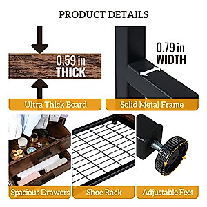 Karl home Freestanding Clothes Rack with 2 Drawers, Heavy Duty Garment Rack with 2 Hanging Rods, Clothing Shelves Metal Frame Wardrobe Closet Organizer for Shoes Coat Storage, Walnut Board 71.3" H