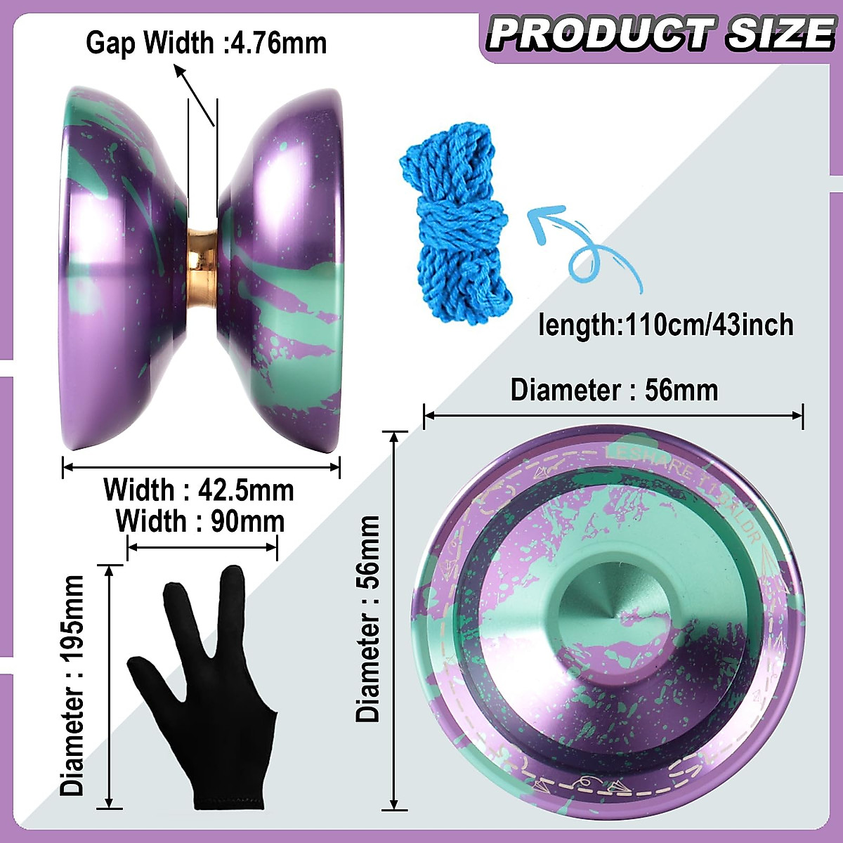 JOLESHARE Professional Unresponsive Yoyo for Pros and Responsive Yoyos for Kids Beginners, Package Includes Replaceable Responsive Bearings, yo-yo Gloves, and 5 yo-yo Cords(Purple Green)