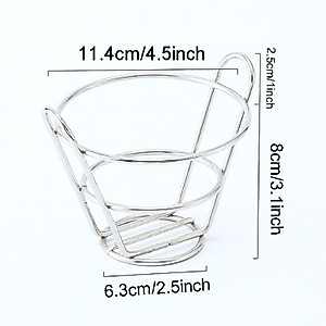 MIAO JIN 2Pcs French Fries Stand MIAO JIN 2Pcs French Fries Stand Cone Basket Fry Holder Metal Snack Fried Chicken Display Rack Wire Stands for Kitchen Restaurant Party Supplies (Silver)