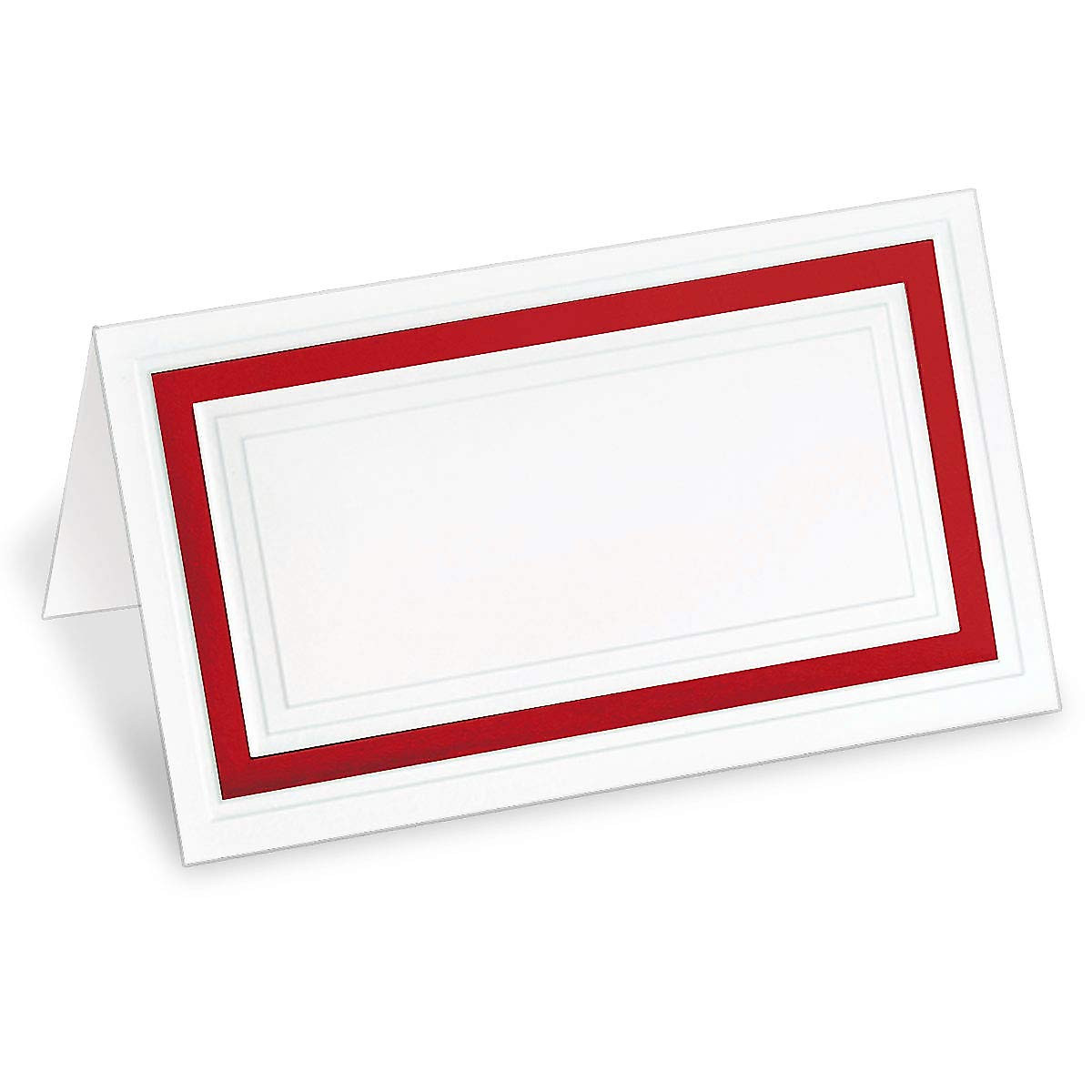 White 38lb Cover Stock Folded Place Cards with Red Foil Border, Micro-Perforated, 2" x 3 1/2", 100/Pack, Laser and Inkjet Compatible