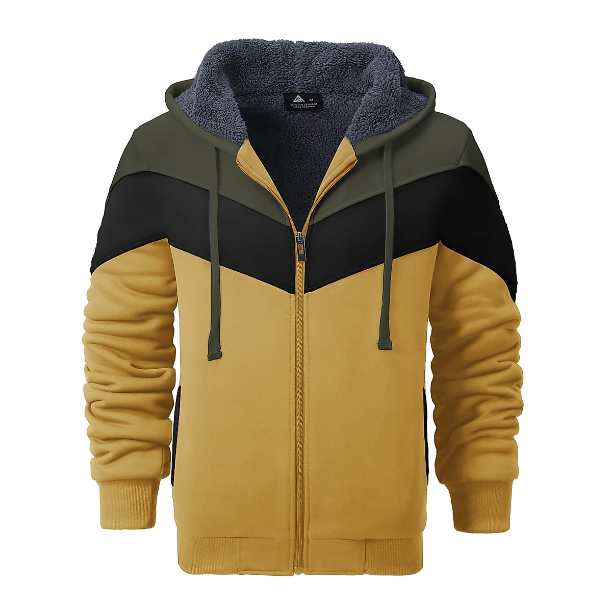 GEEK LIGHTING Hoodies for Men Heavyweight Fleece Sweatshirt - Full Zip Up Thick Sherpa Lined, green Black KhakiL