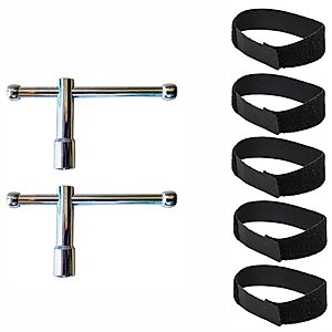 Alesis Assembly Rack Tool 2 Pack - Sliding Bar Drum Head Tuning Key and Silverline Audio 5 Pack Drum Cable Wrap Bundle