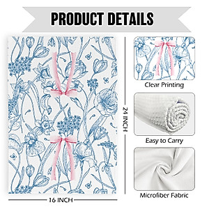 Pugwak Coquette Bow Flower Kitchen Dish Towels 16x24 Inch Set of 2, Girly Bowknot Blue Gifts for Girl Women, Preppy Trendy Ribbon Decorative Hand Towels Tea Towels for Girl Dorm Home