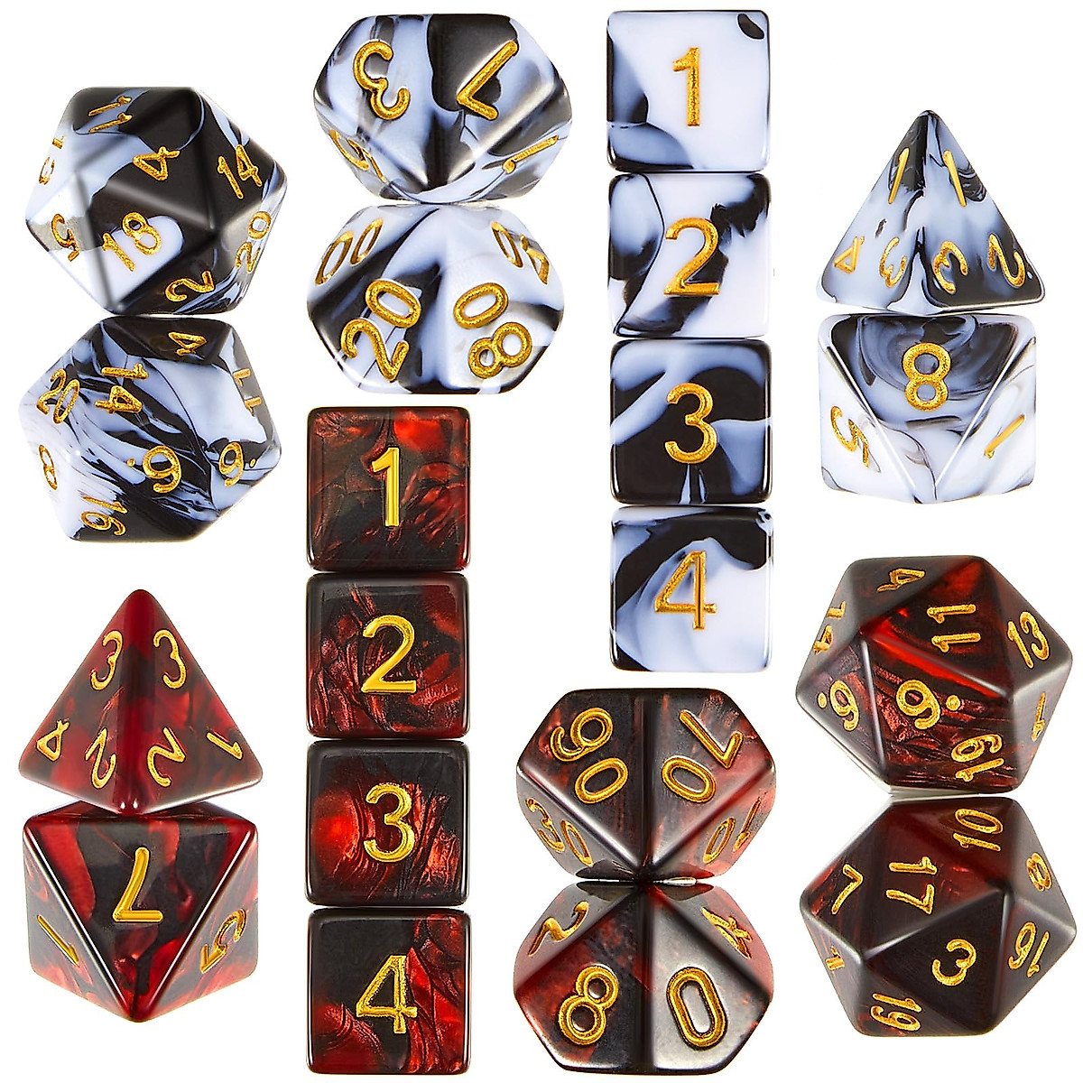 2 Set 11 Dice Set Polyhedral Dice Set Multisided Dice Set Smooth Touch with Drawstring Bag Compatible with RPG MTG Table Game Dice, 22 Pieces