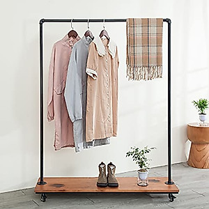 WGX Design For You Industrial Pipe Clothing Rack Wood Garment Rack Pipeline Vintage Rolling Rack with wheels(A)