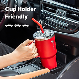 Bluwing Insulated Tumbler with Handle 30 oz Stainless Steel Travel Coffee Mug with Lid and Straw, Double Wall Tumbler Cups for Women and Men (Purple)