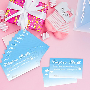 QISOLIY 50 Pieces Diaper Raffle Tickets with Box Baby Shower Game Invitations Diaper Raffle Cards Diaper Raffle Box Set for Baby Shower Gender Reveal Party Supplies Card Box (Blue)