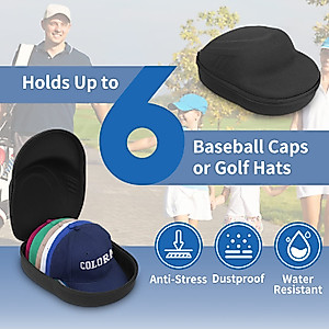 HESPLUS Hat Case for Baseball Caps, Hat Travel Case Storage Bag Hat Carrier with Carrying Handle & Adjustable Shoulder Strap, Hat Box Holder Protects up to 6 Hats, Portable Hat Luggage Case- Black