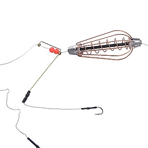 Alomejor 4Pcs Fishing Bait Holder Cage, Copper Spring Lure Feeder Basket with Hooks Fishing Tackle Kit