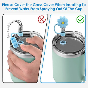ERKOON Silicone Spill Stopper Set Compatible with YETI Straw Cup 16oz/20oz/24oz/25oz/26oz/35oz, flower yeti straw topper, Straw Protectors, Including 4 Straw Cover Topper Cap, 4 Leak Proof Stopper