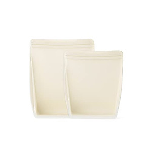 W&P Porter Silicone Reusable Storage Bags, Stand-Up Variety 2 Pack (36oz, 50oz), Cream, Food Storage Container, Microwave and Dishwasher Safe, Easy Cleaning