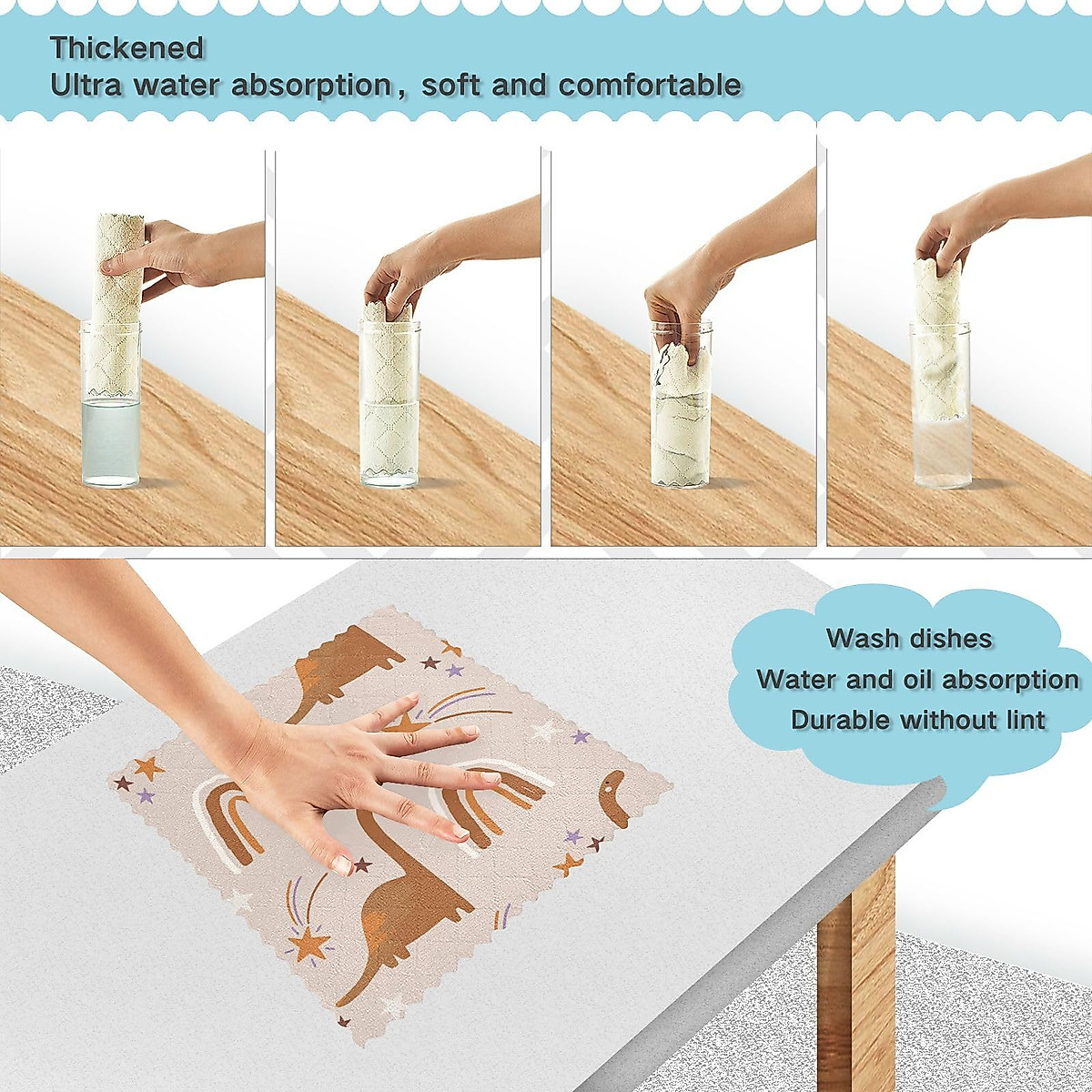 FRODOTGV Kids Pattern Animal Dino Rainbow Microfiber Dish Towels for Kitchen Clothes Set of Tea Towels Terry Cloth Kitchen Dish Towels Decorative Hand Towels for Kitchen