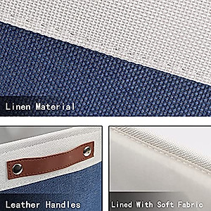 HNZIGE Small Fabric Baskets for Organizing Collapsible Storage Baskets for Shelves, Closets, Laundry, Nursery, Decorative Baskets for Gifts Empty (White&Blue)