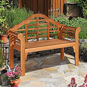 Giantex Outdoor Wood Bench, 4 Ft Foldable Eucalyptus Garden Bench, Two Person Loveseat Chair Solid with Curved Backrest and Armrest Ideal for Patio, Porch or Balcony (Teak)