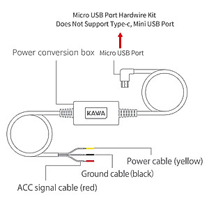 KAWA Dash Cam Hardwire Kit, Copatible with D6 Dash Cam, Micro USB 11ft Hard Wire Kit for Dash Camera, Converts 12V-24V to 5V, 24H Parking Monitor Mode, Low Voltage Protection(Not Compatible with D8)