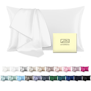 Natural Mulberry Silk Pillowcase for Hair and Skin Standard Size 20"X 26" Case with Hidden Zipper Soft Breathable Smooth Cooling Pillow Covers for Sleeping(White,1Pcs)