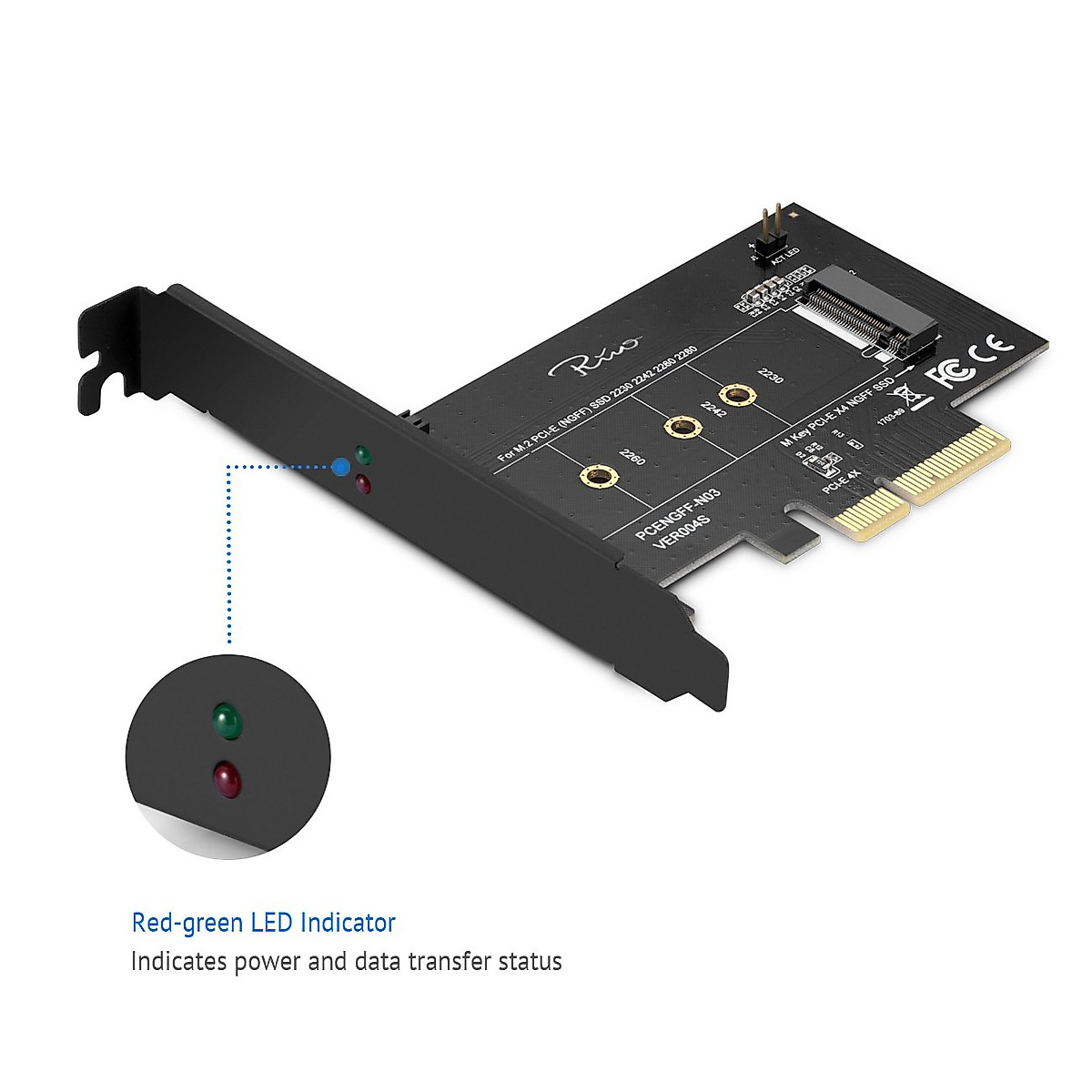 Rivo PCI-E Riser PCIe M.2 PCIe SSD to PCIe Express 3.0 x4 Adapter Card - Supports M2 NGFF PCI-e 3.0, 2.0 or 1.0, NVMe or AHCI, M-Key, 2280, 2260, 2242, 2230 Solid State Drives