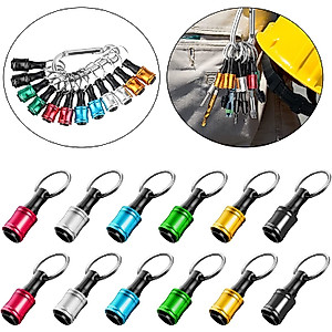 Linkstyle 12PCS 1/4 Inch Hex Shank Screwdriver Bits Holder Extension Bar Keychain Screw Adapter Drill Fast Change Portable Hand-held Bit Holder for Electric Screwdrivers and Drill Bit (6 Colors)