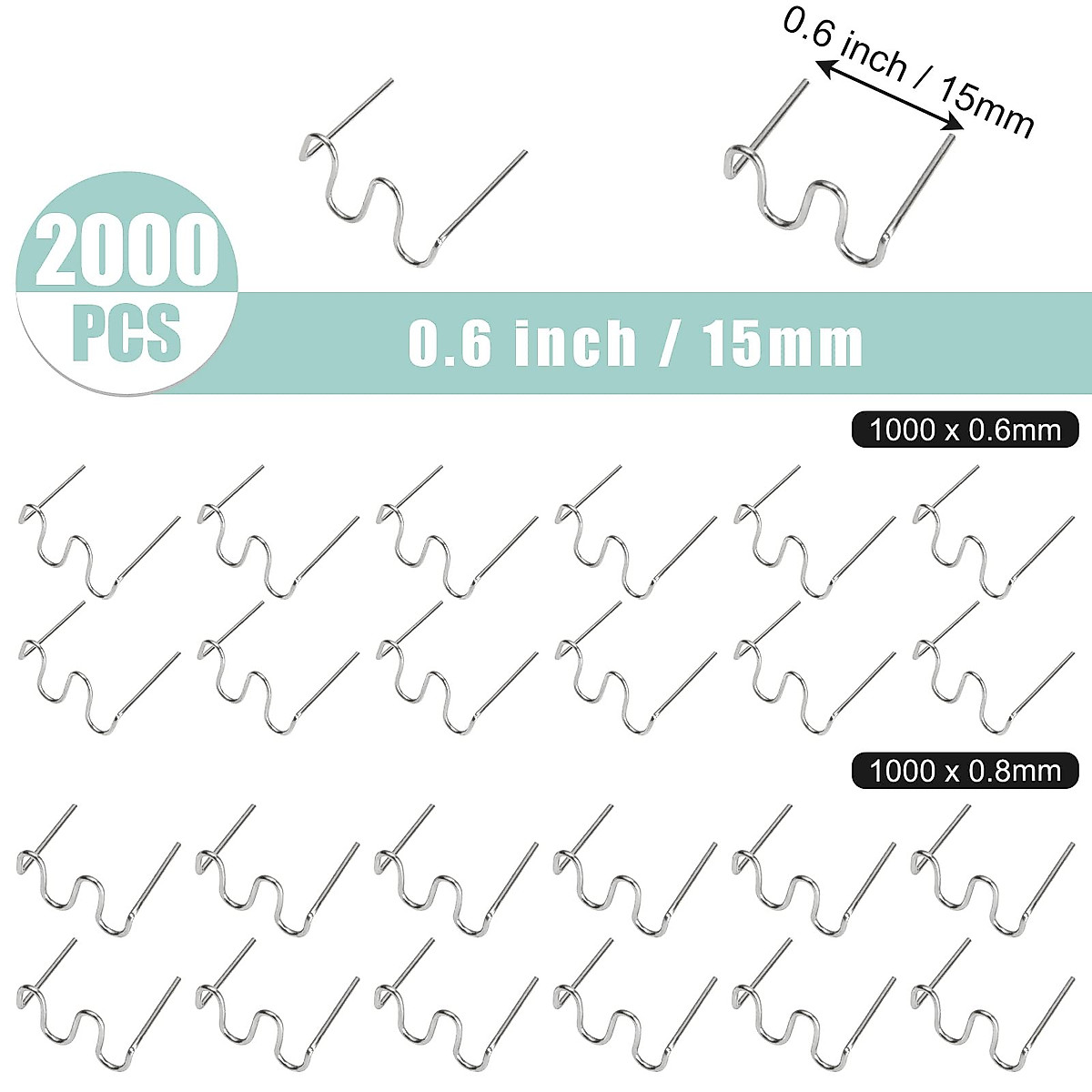 JMIATRY 2000 PCS Plastic Welding Hot Staples Stainless Steel 0.8mm 0.6mm Plastic Welder Staples Wave Shape Repair Kit for Plastic Welder Machine Car Bumper Dashboard Lamp Holder Repair