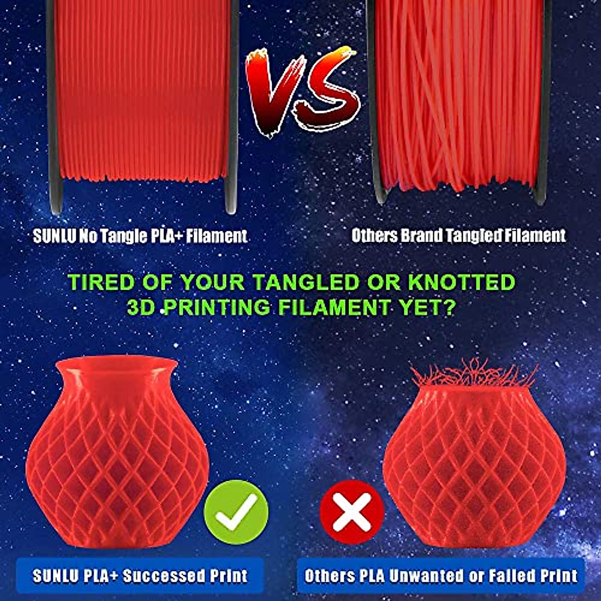 PLA+ 3D Printer Filament 1.75mm, SUNLU PLA Filament PRO, Dimensional Accuracy +/- 0.02 mm, 1 kg Spool, 1.75 PLA Plus, Blue+Red