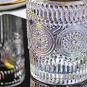 Kingrol 6 Pack 9 oz Romantic Water Glasses, Iridescent Drinking Glasses Tumblers, Vintage Glassware Set for Juice, Beverages, Beer, Cocktail