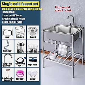 Kitchen sink,utility sink single bowl stainless steel,utility sink free standing,Stainless steel sink with bracket and faucet and other accessories, suitable for hotels, kitchens, restaurants (Siz