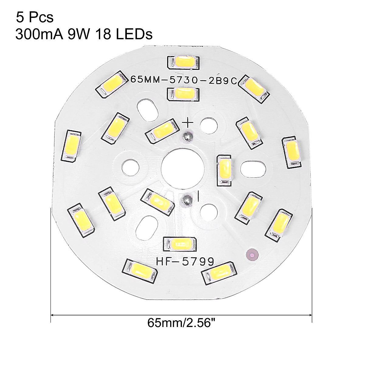 uxcell LED Chip Bulb 300mA 9W 18 LEDs 5730 Surface Mounted Devices Module Aluminum Board Pure White Super Bright 65mm Dia 5pcs for Floodlight