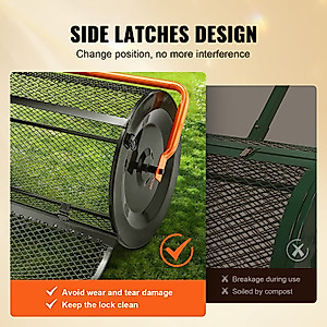 VEVOR Compost Spreader, 24.4-25.6" Height Adjustable Handle, 24" Wide, Lawn and Garden Peat Moss Roller with Side Latches, Powder Coated Steel Mesh Basket for Spreading Manure, Topsoil, Black