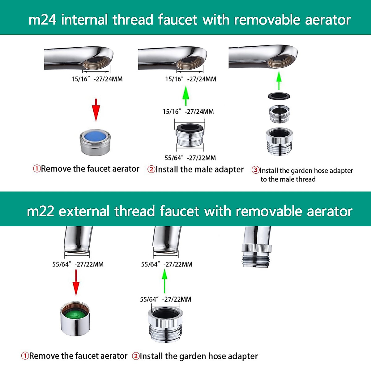 Ceaeso Faucet To Garden Hose Adapter With Aerator,Sink Faucet To Garden Hose Adapter For Bathroom/Kitchen,3/4" GHT Thread Chrome Finished…